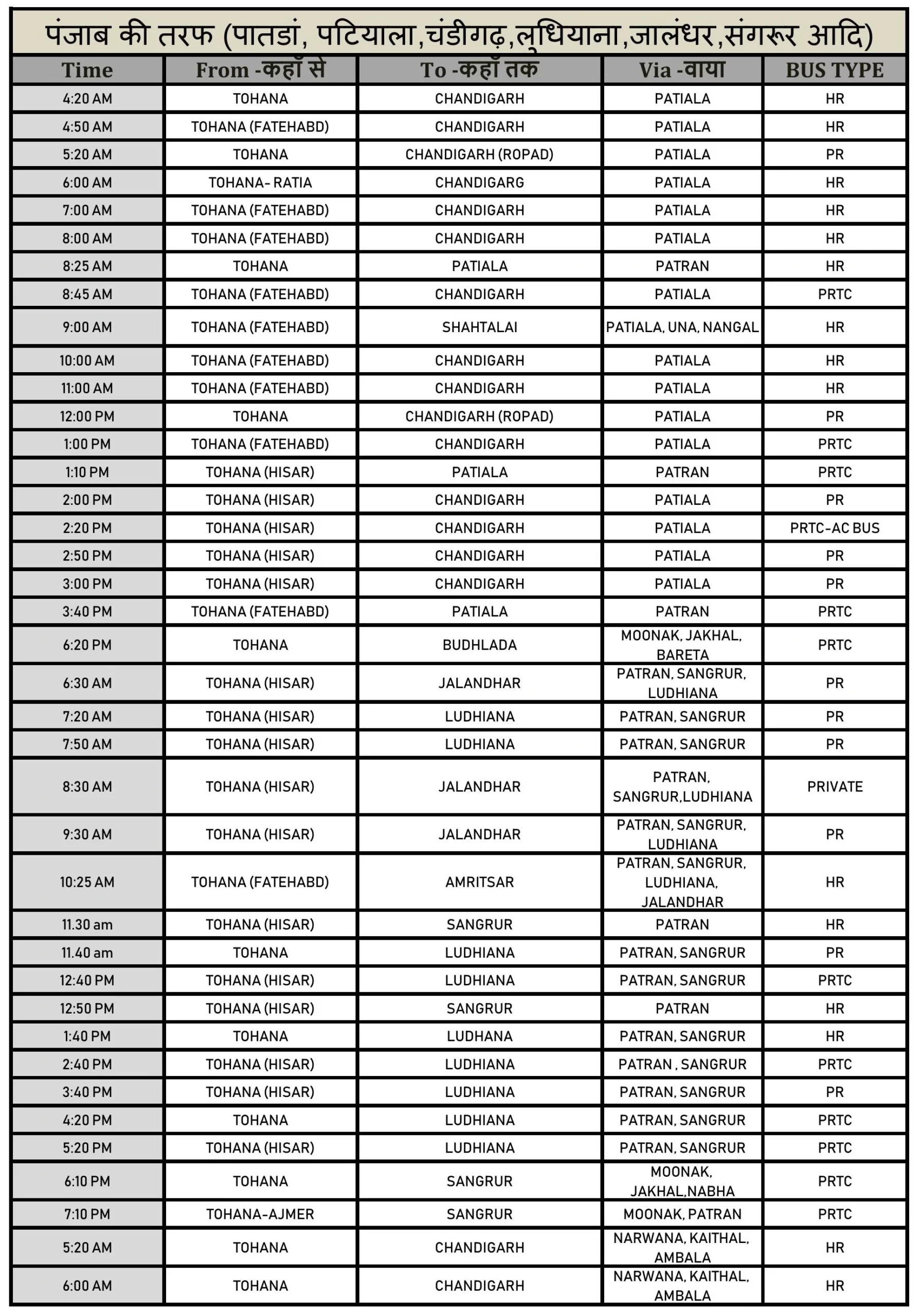 TOHANA BUS STAND TIME TABLE Digital Tohana TOHANA BUS STAND TIME TABLE Digital Tohana